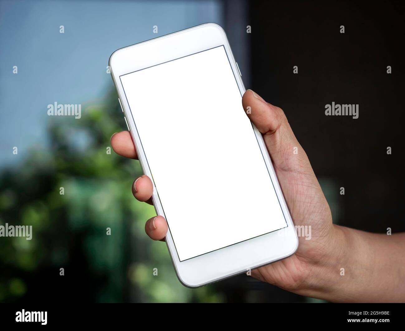 Mockup image of phone. Close-up white blank screen on mobile phone in ...
