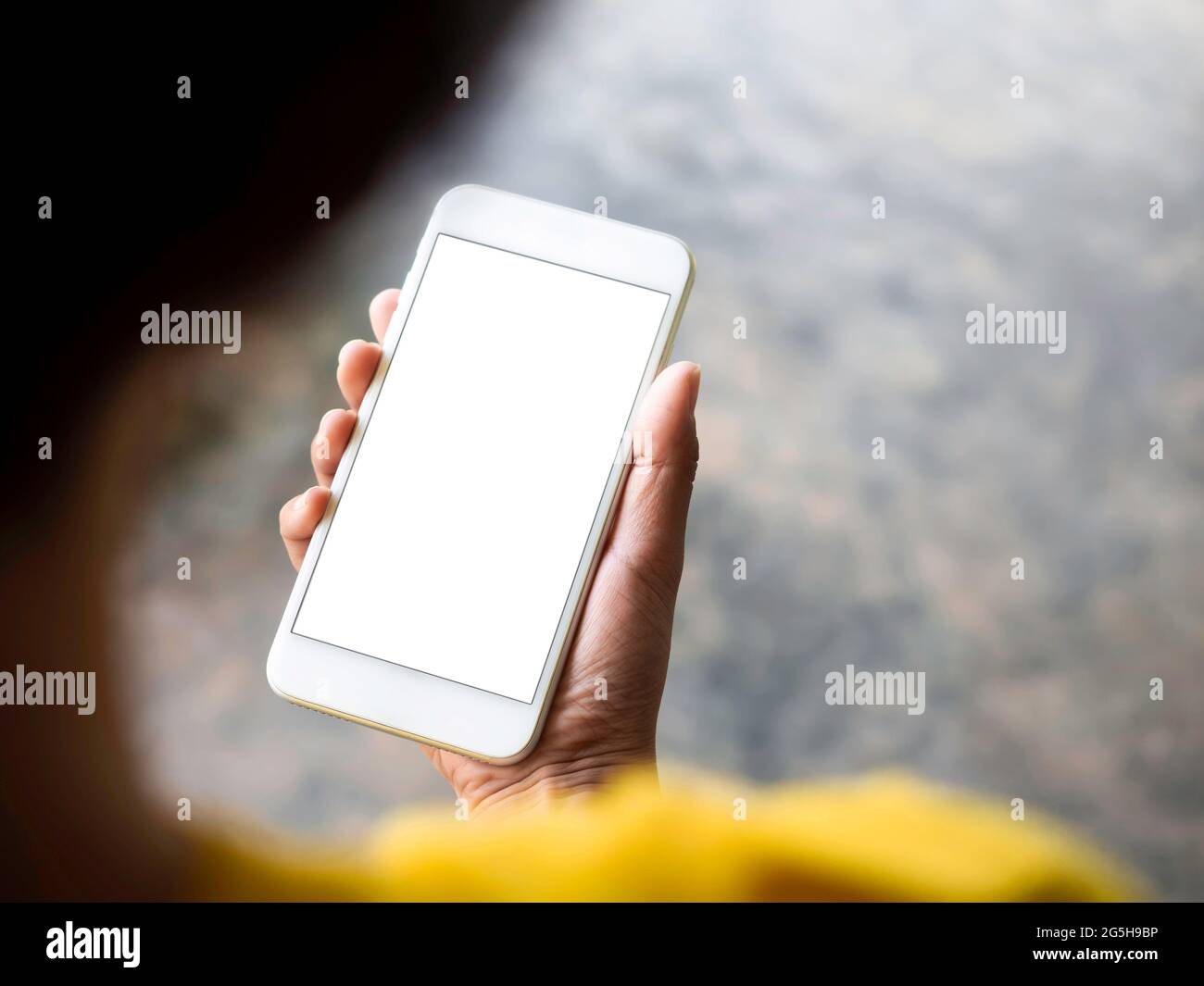 Mockup image of phone. Close-up white blank screen on mobile phone in ...
