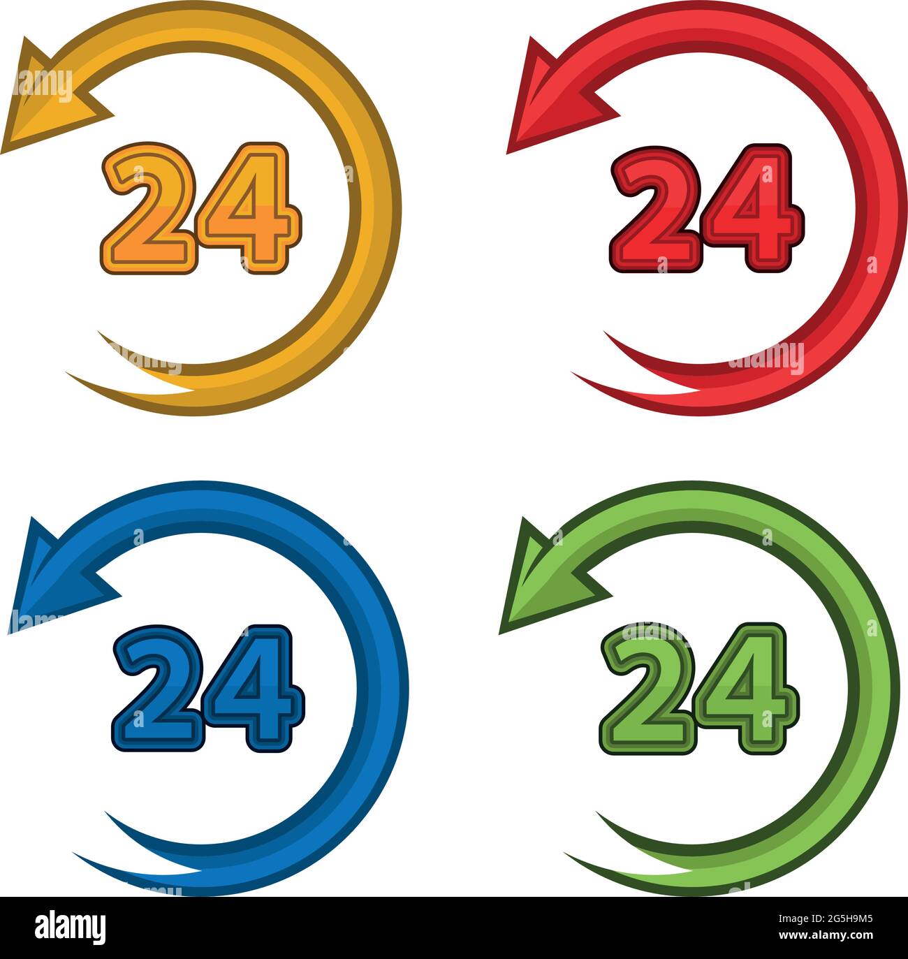 Colorful 24 hours vector set icons. Open around the clock serving clock ...
