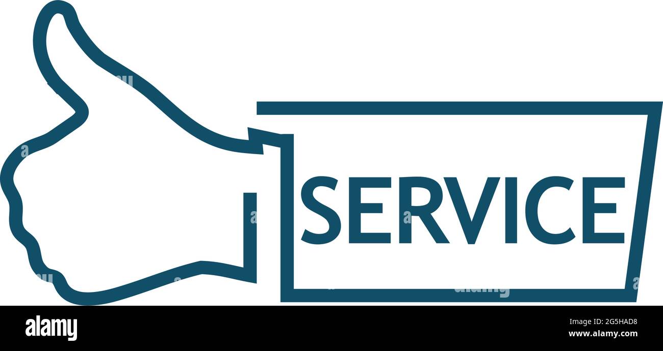 Word service with thumb vector. Flat vector illustration on white ...
