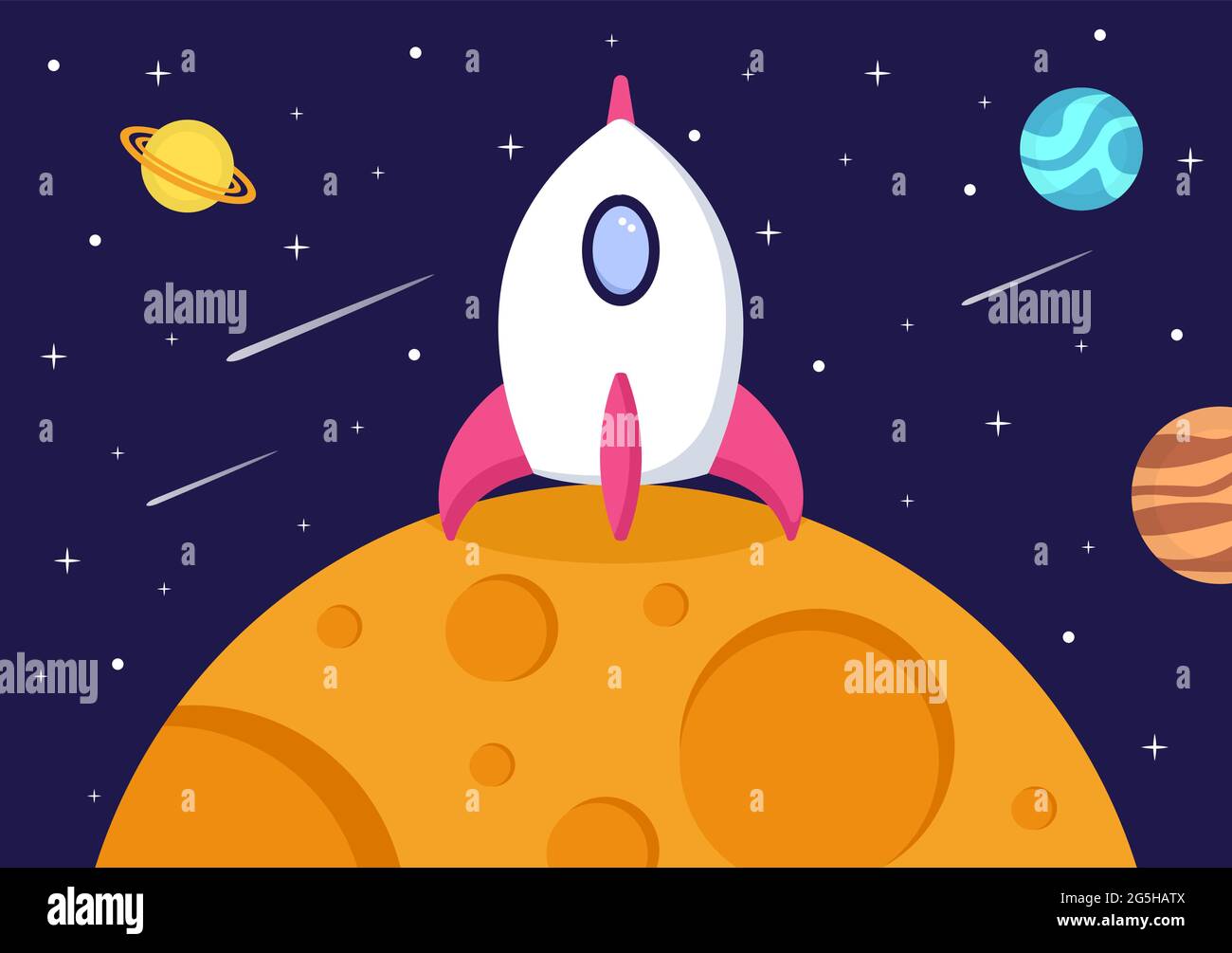 Astronaut With Rocket Illustration For Explore In Outer Space And ...