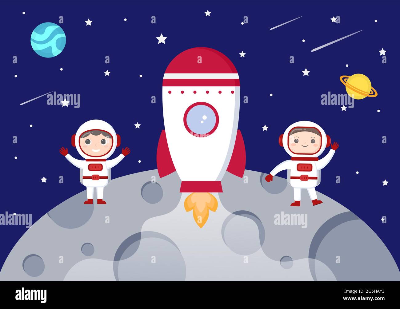 Astronaut With Rocket Illustration For Explore In Outer Space And ...
