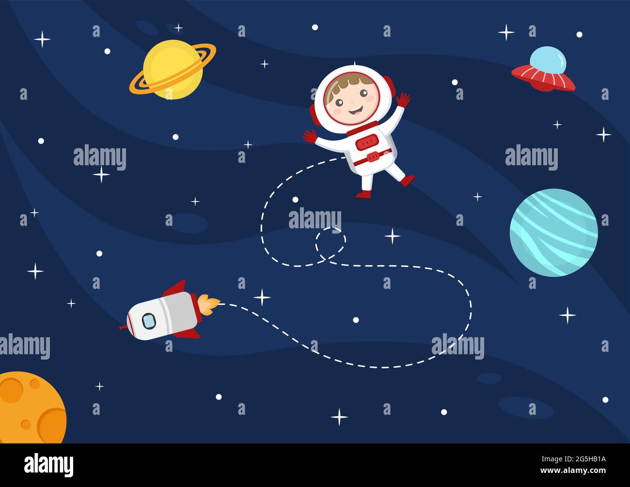 Astronaut With Rocket Illustration For Explore In Outer Space And ...