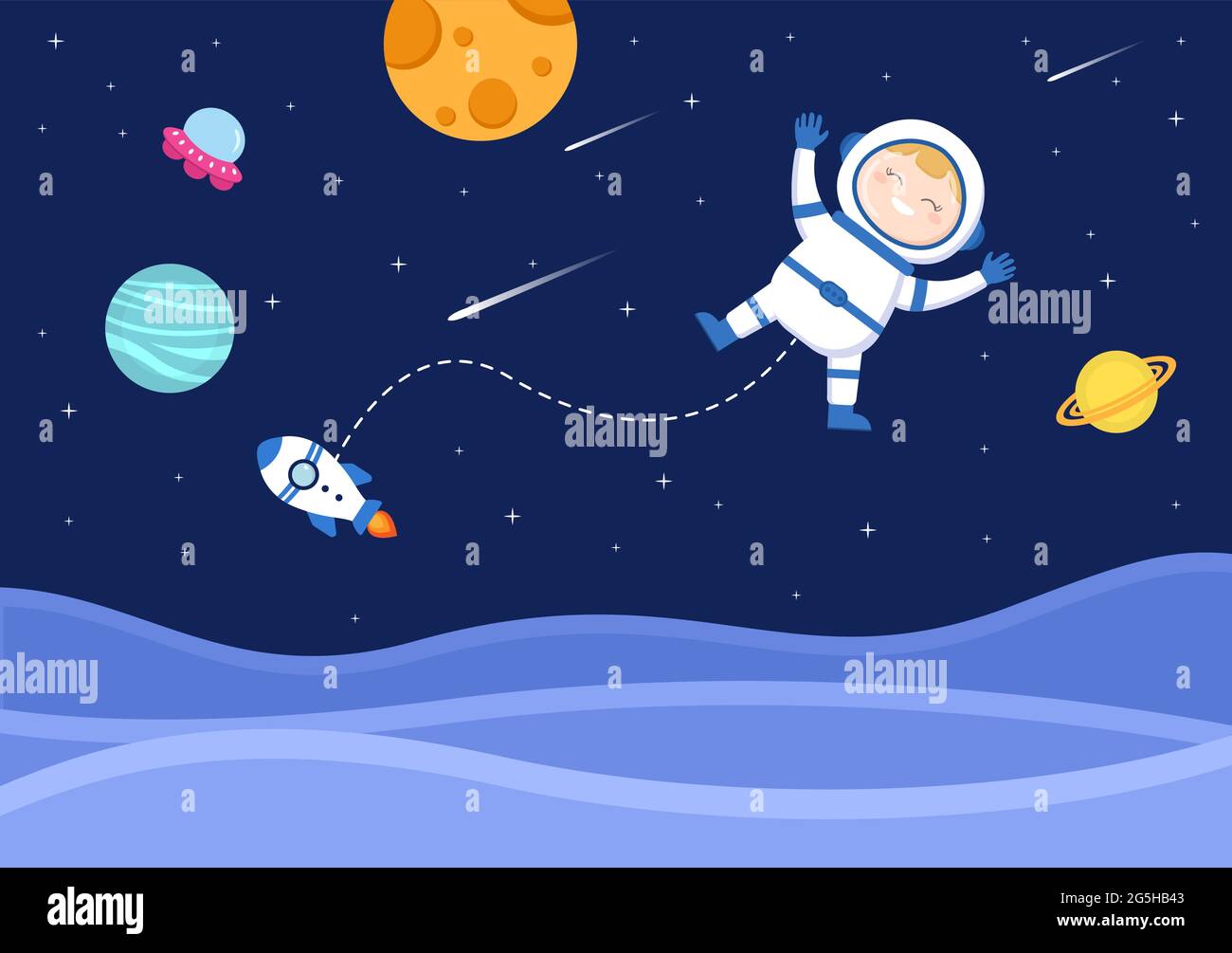 Astronaut With Rocket Illustration For Explore In Outer Space And ...