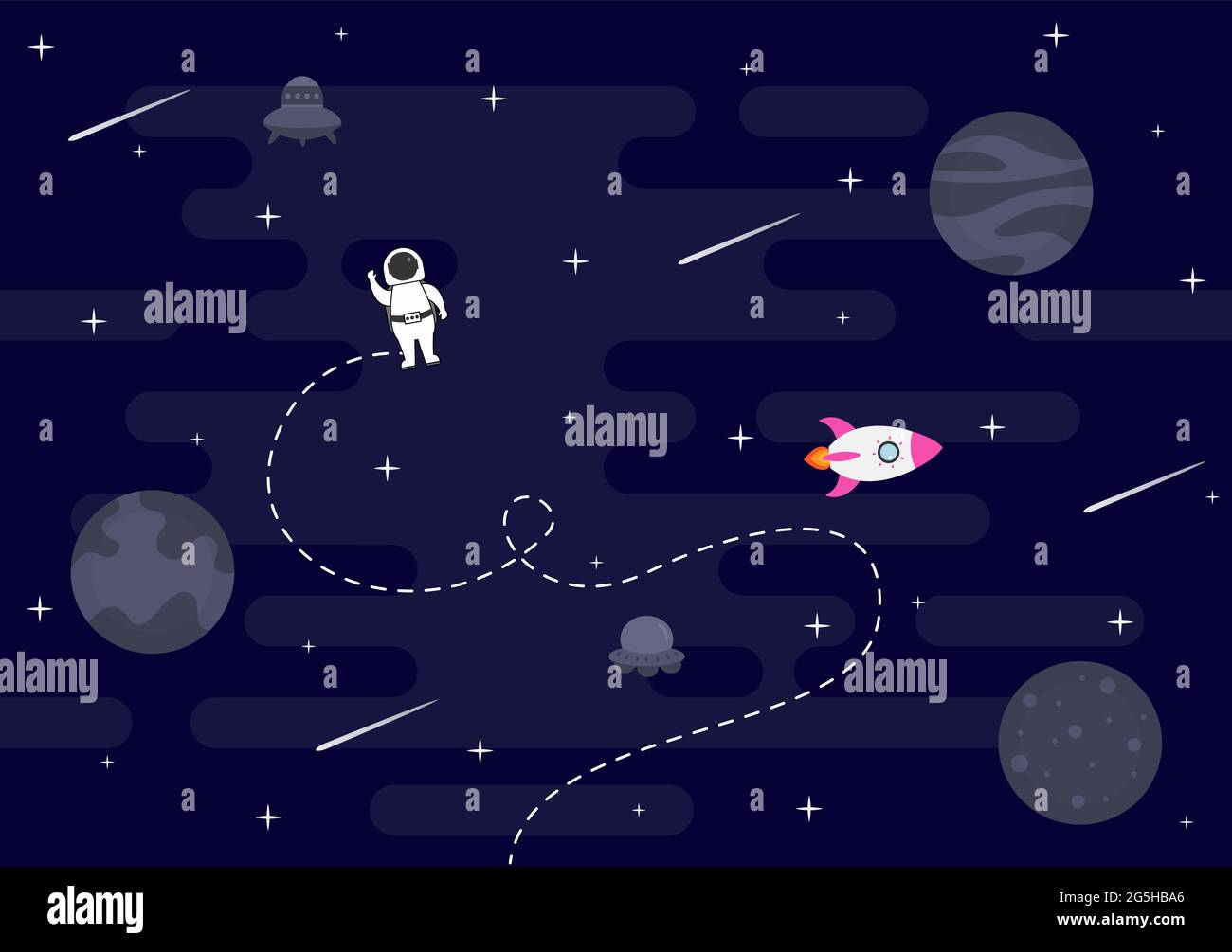 Astronaut With Rocket Illustration For Explore In Outer Space And ...