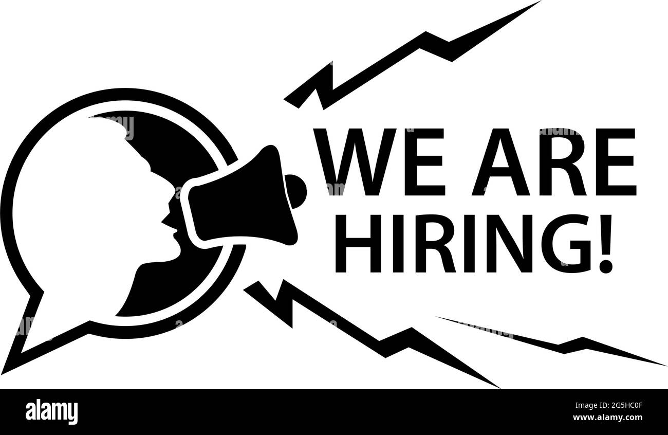 We are hiring with people and megaphone. Flat vector illustration on ...