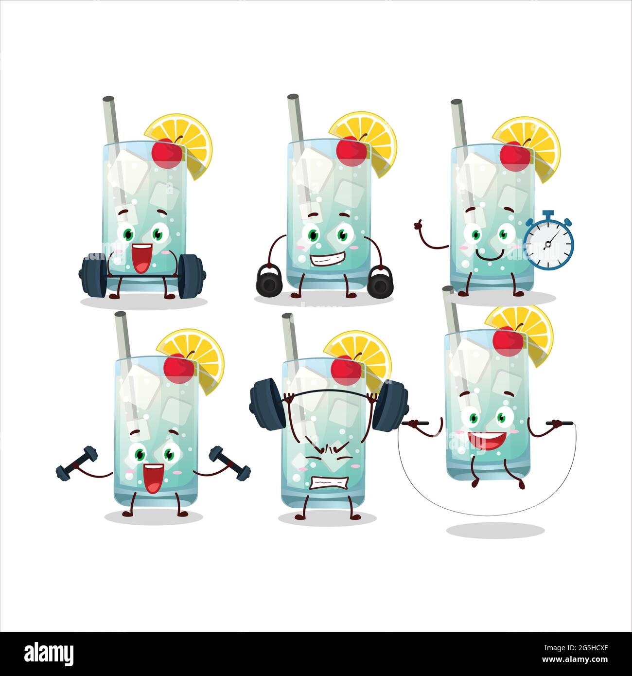 A healthy tom collins cartoon style trying some tools on Fitness center ...