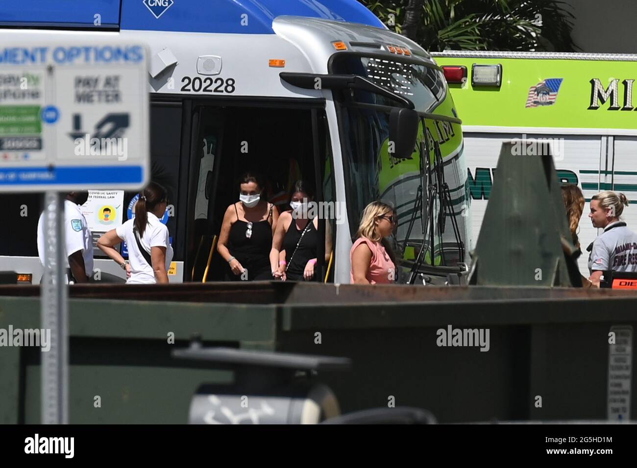 Surfside FL, USA. 27th June, 2021. Family members of the missing people ...