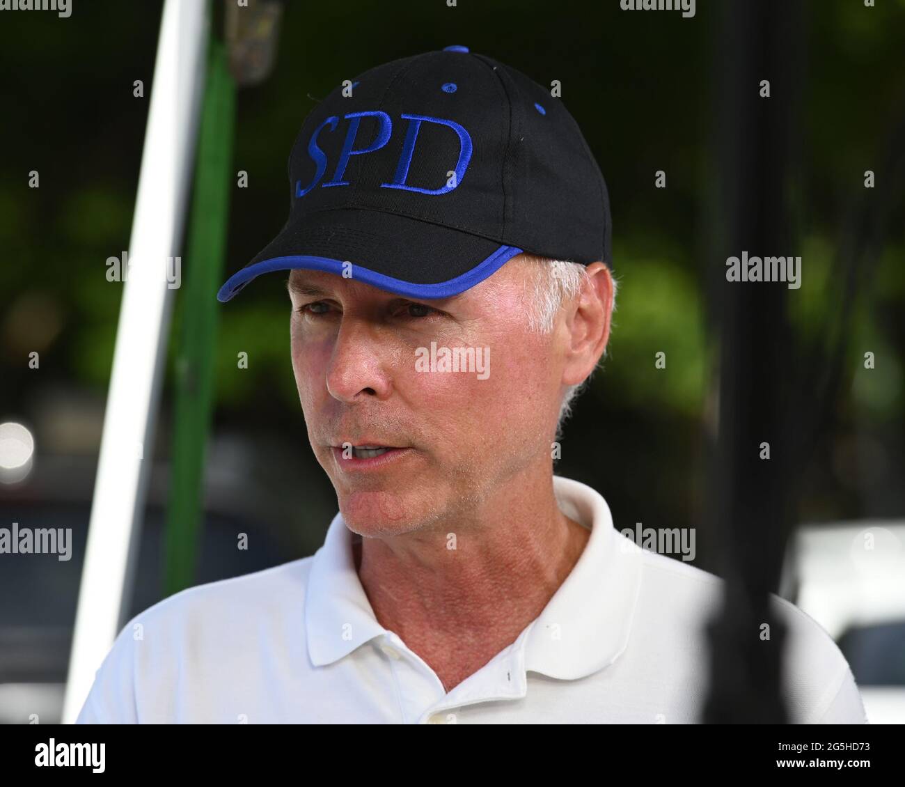 Surfside FL, USA. 27th June, 2021. Surfside Mayor Charles W. Burkett is ...