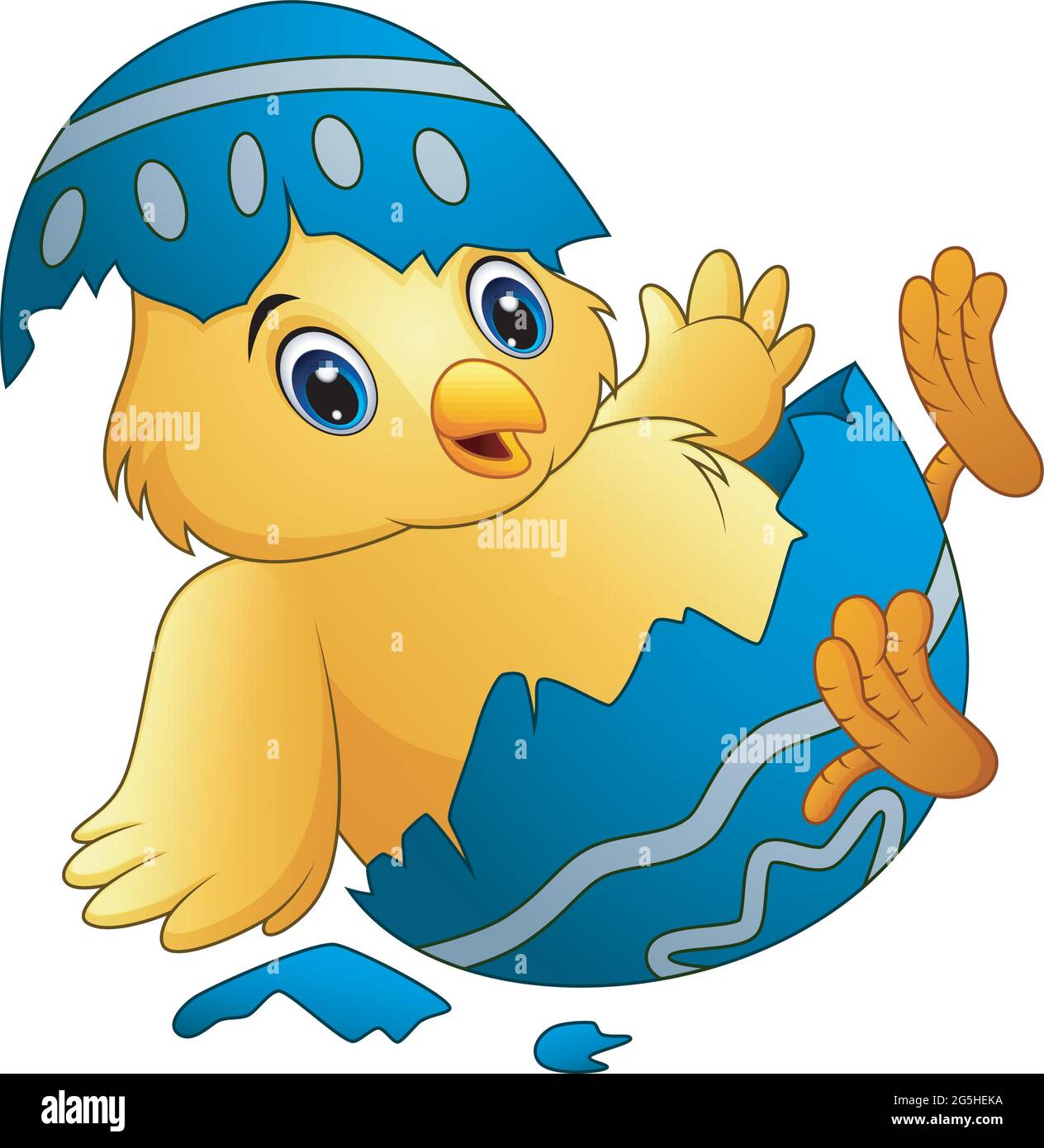 Cute little cartoon chick hatched from an egg isolated on a white ...