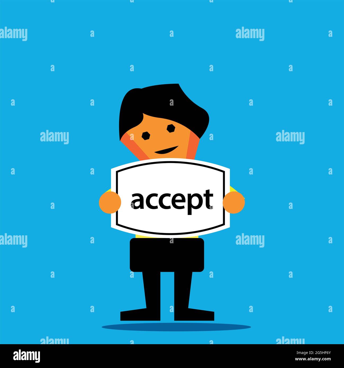 Accept and businessman. Vector illustration on blue background Stock ...