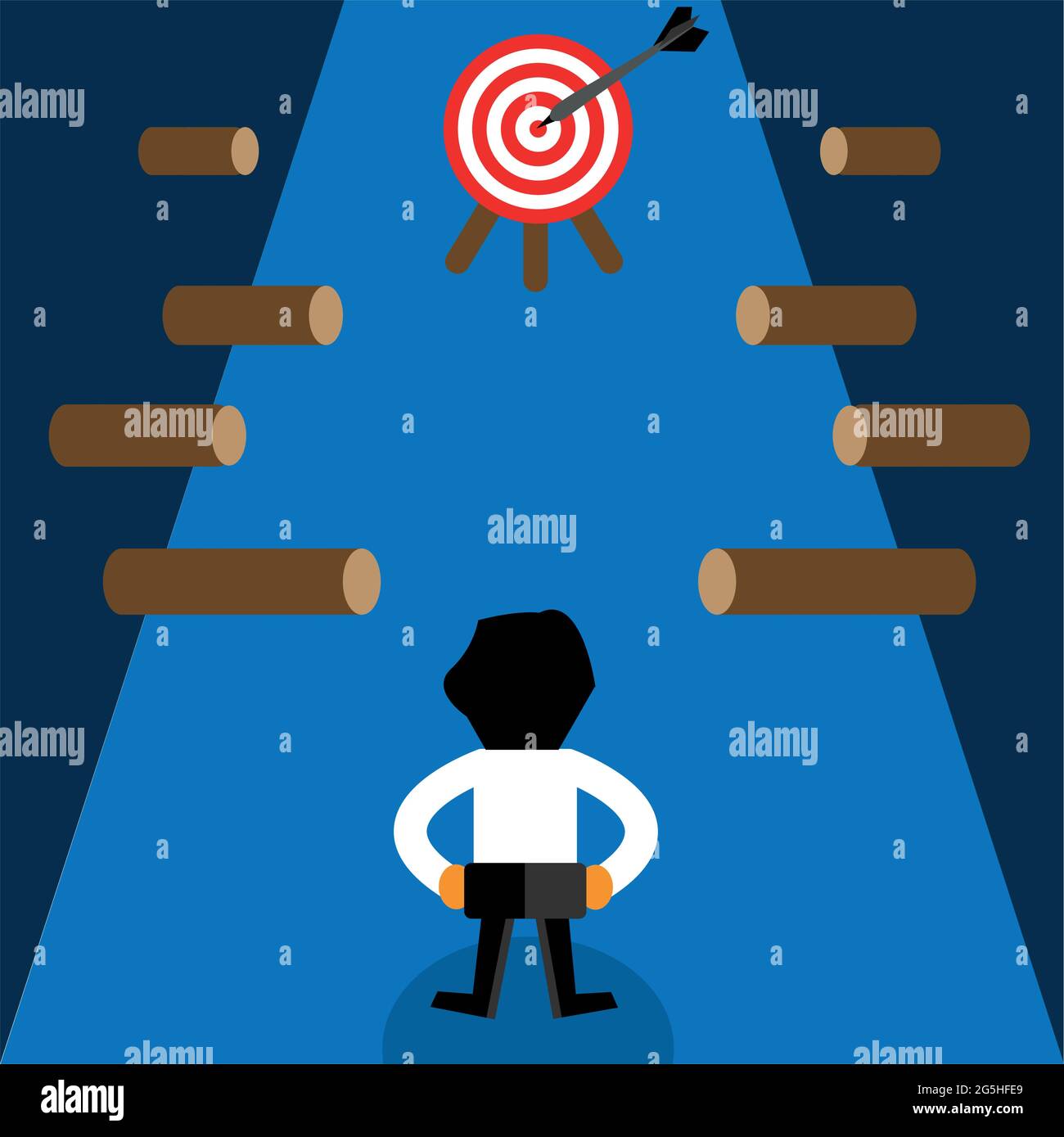 Red target icon and business man. This theme template is showing the ...