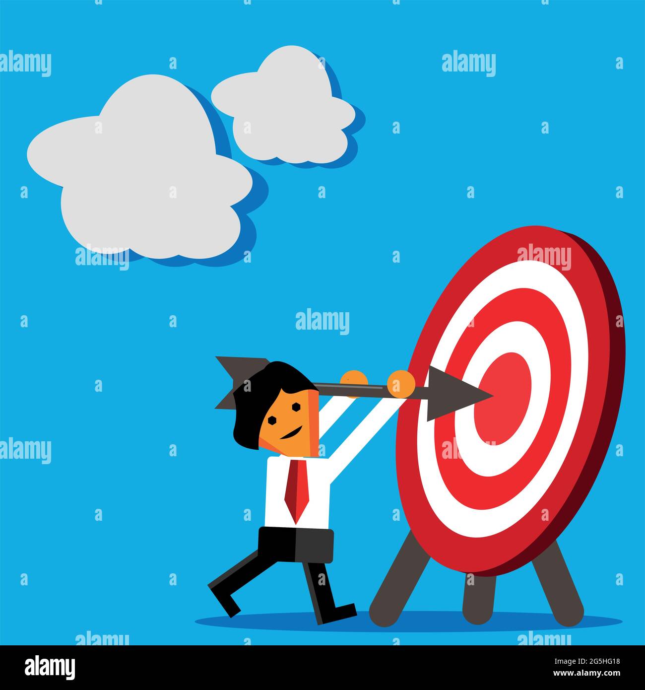 Red target icon and business man. This theme template is showing the ...