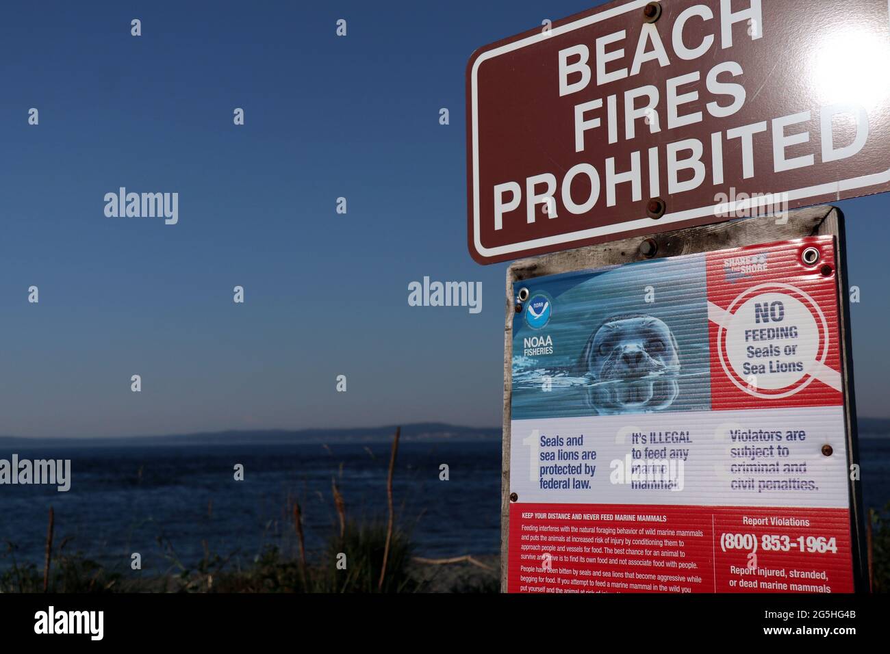A sign is pictured at Point No Point Beach in Washington state. The US ...