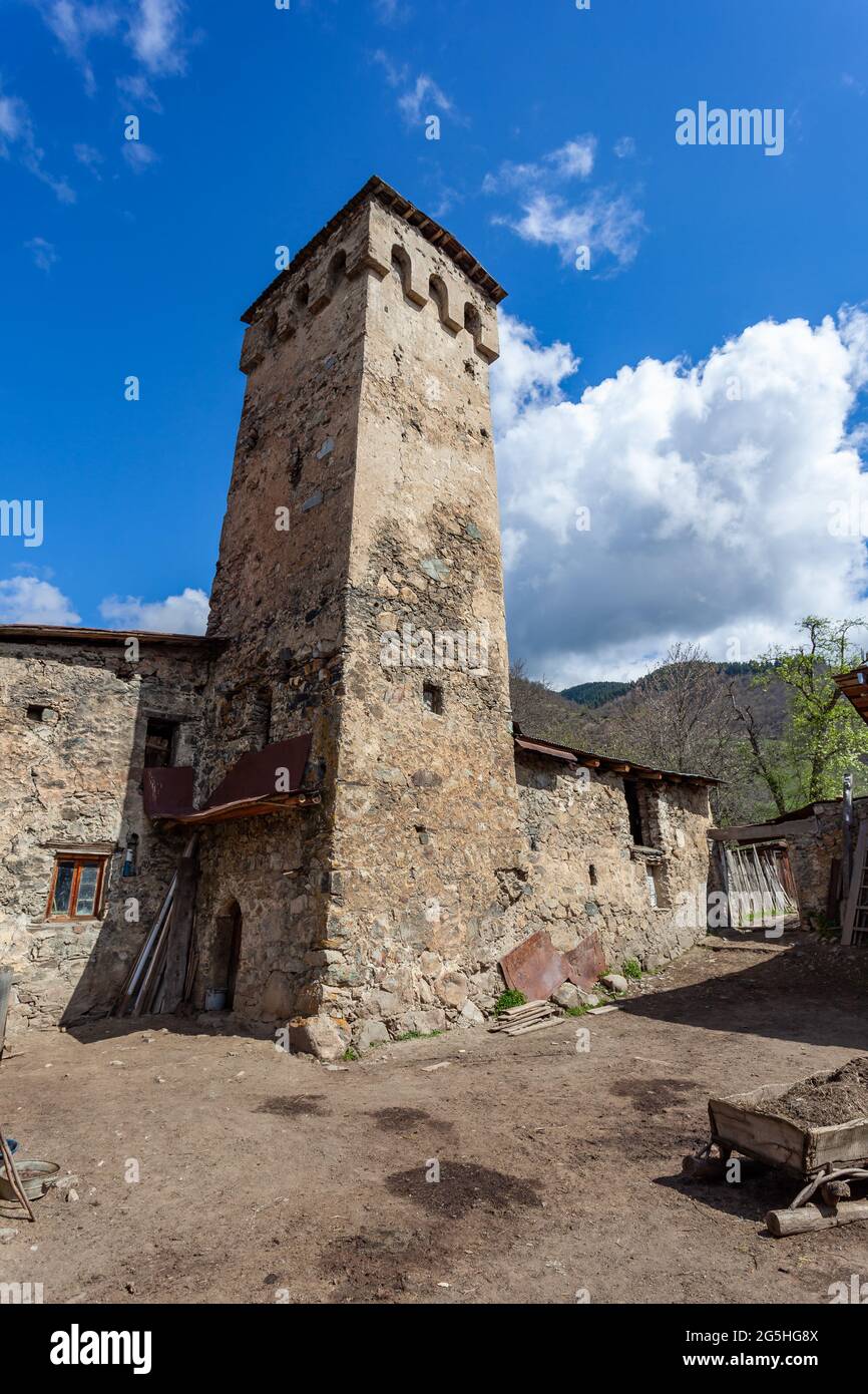 Traditional ancient Svan Towers in Latali village, Svaneti, Caucasus ...