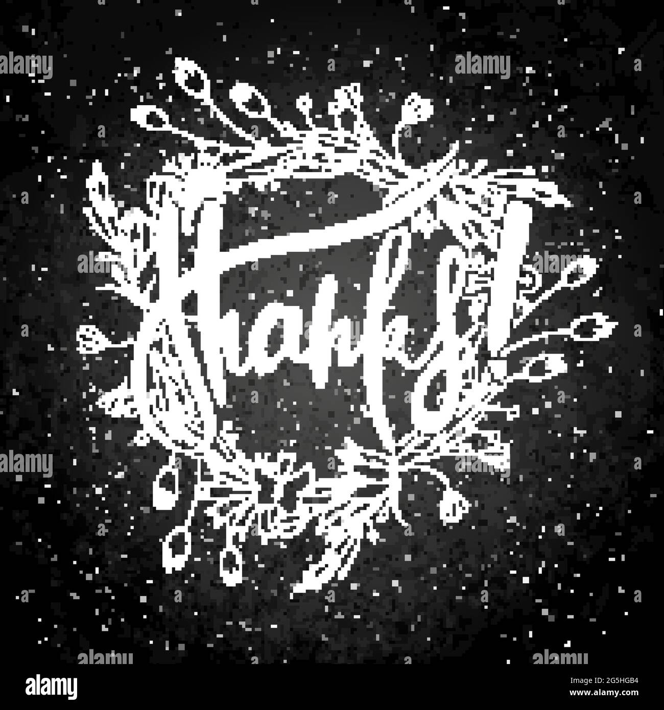 Thanks. Hand lettering grunge card with flower background. Handcrafted ...