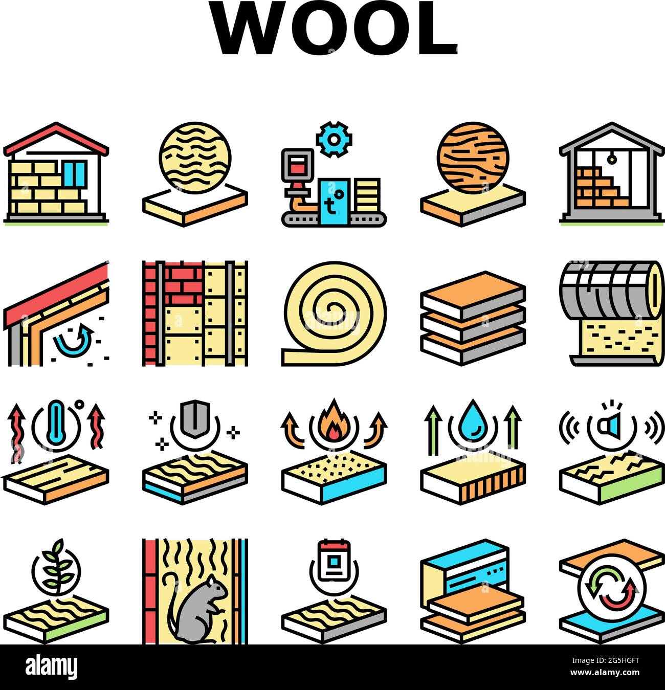 Mineral Wool Material Collection Icons Set Vector Stock Vector Image ...