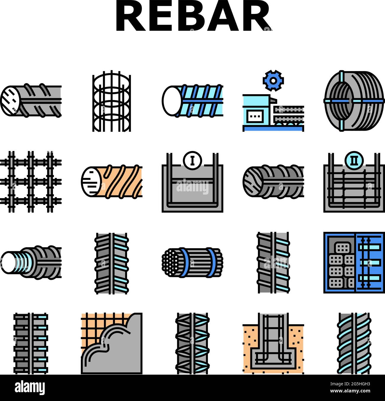 Rebar Construction Collection Icons Set Vector Stock Vector Image & Art ...