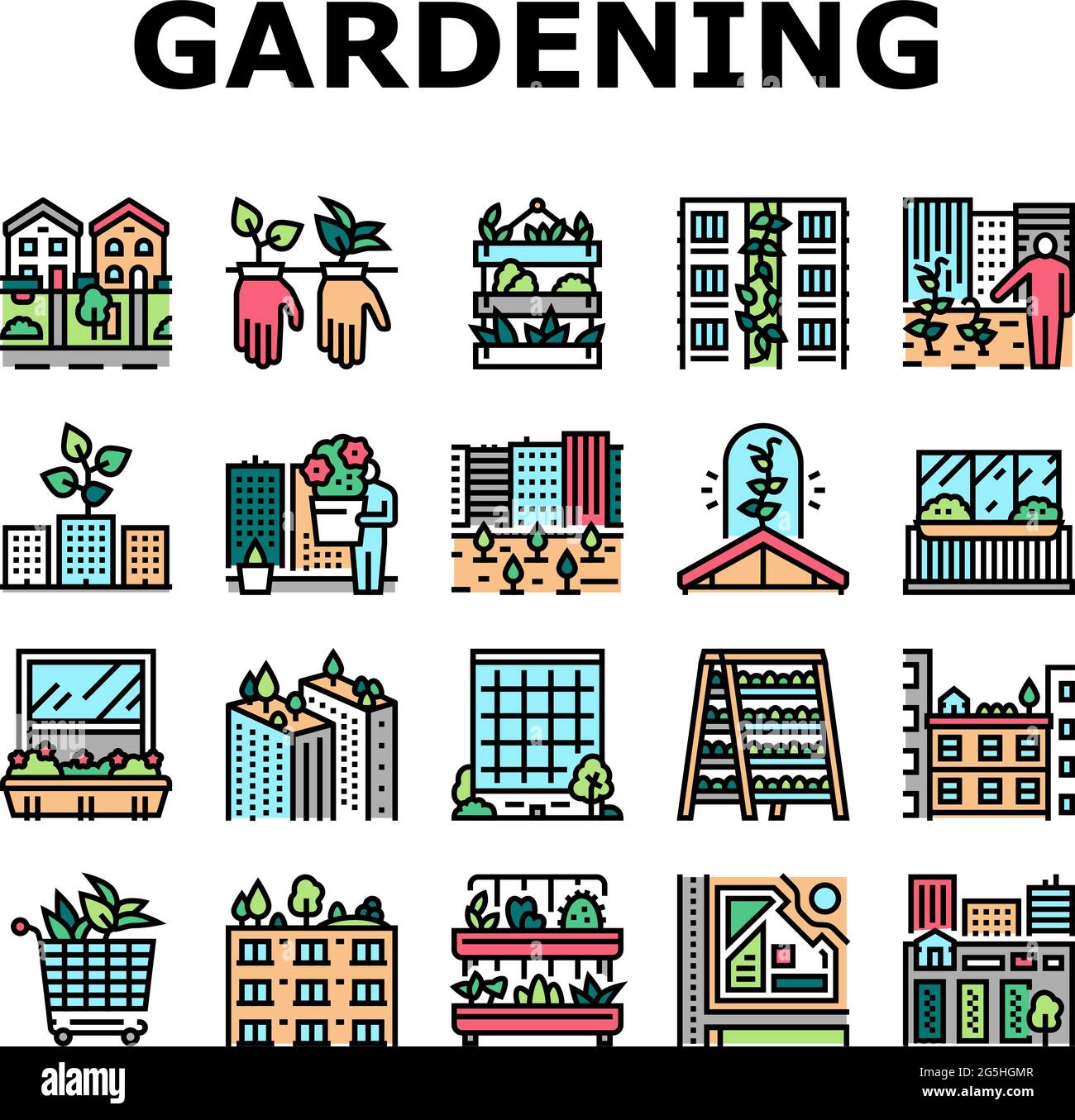 Urban Gardening Eco Collection Icons Set Vector Stock Vector Image ...
