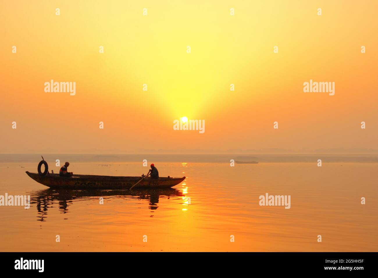 February 02, 2020 Varanasi, India Sunrise view of gangas River in ...