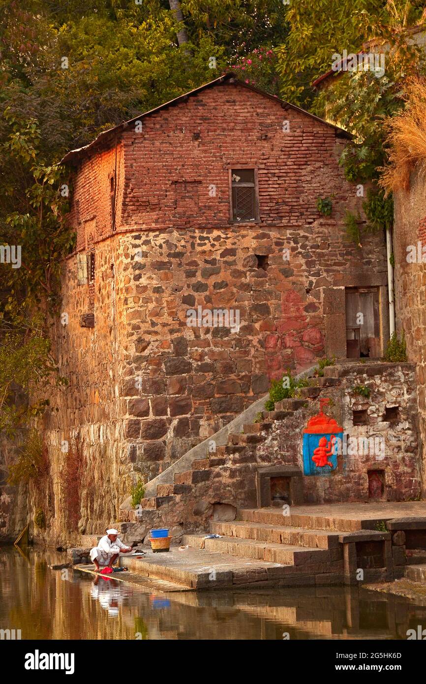 27 Jan 2018, Wai, Maharashtra, India, Beautiful House on Krishna River ...