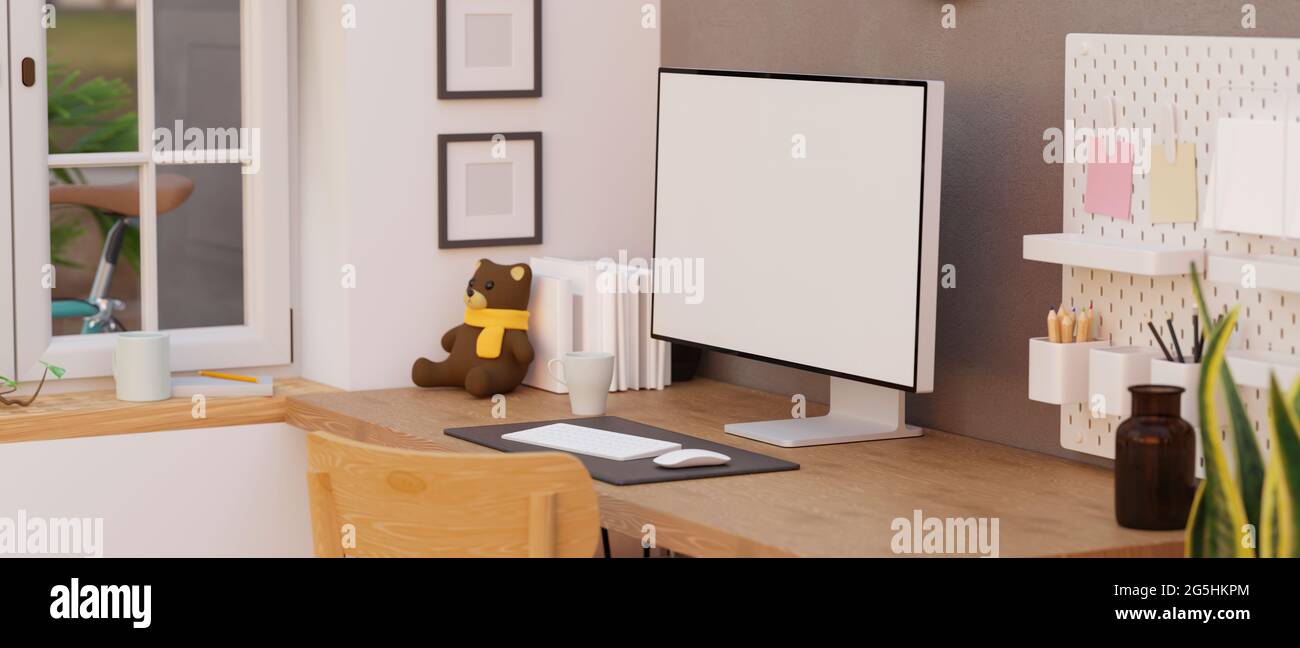 Home working space interior design with computer device, stationery and ...