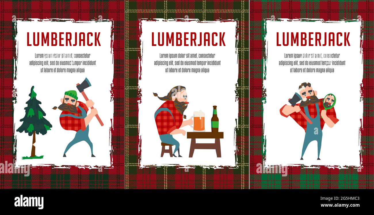 Lumberjack and lumberjack with beard concept and matching thin line ...