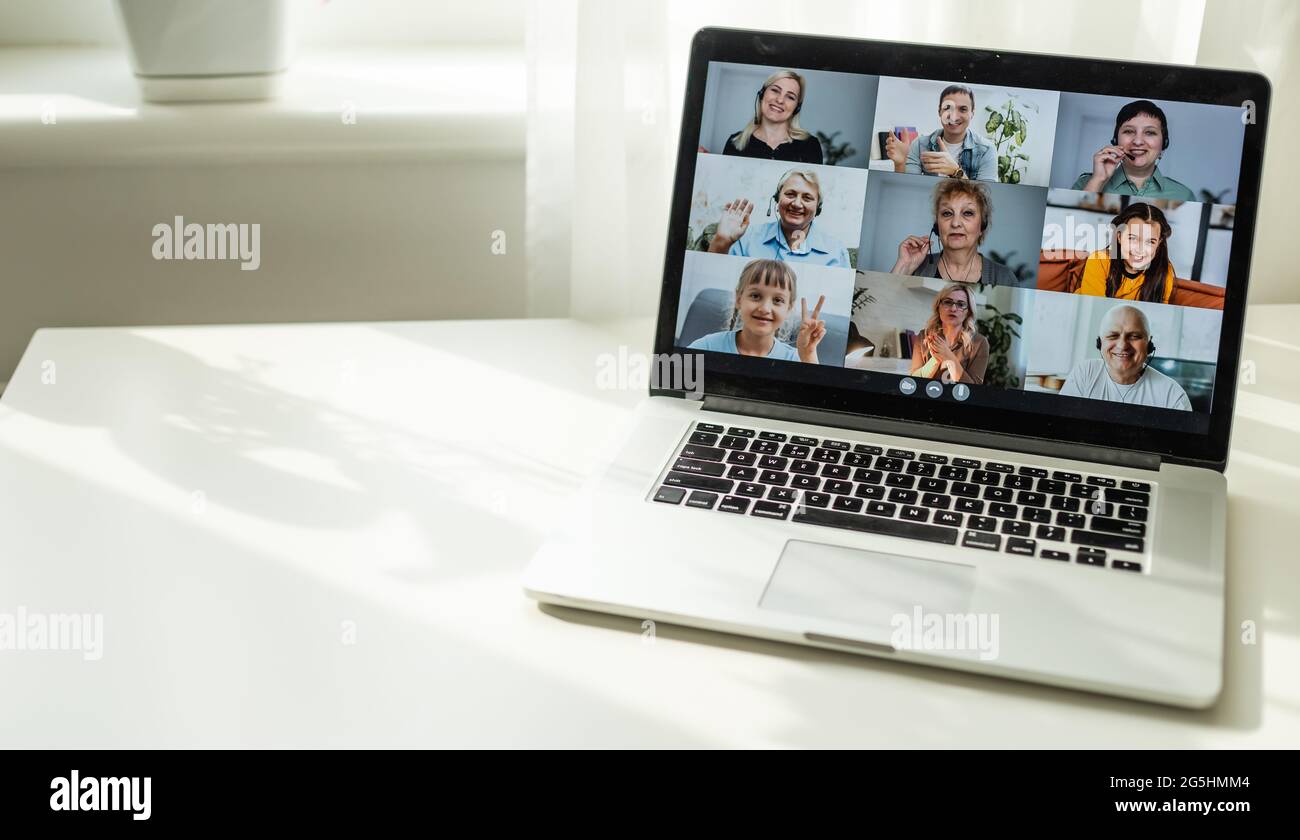 Online Class Using Video Conference On Laptop Stock Photo - Alamy