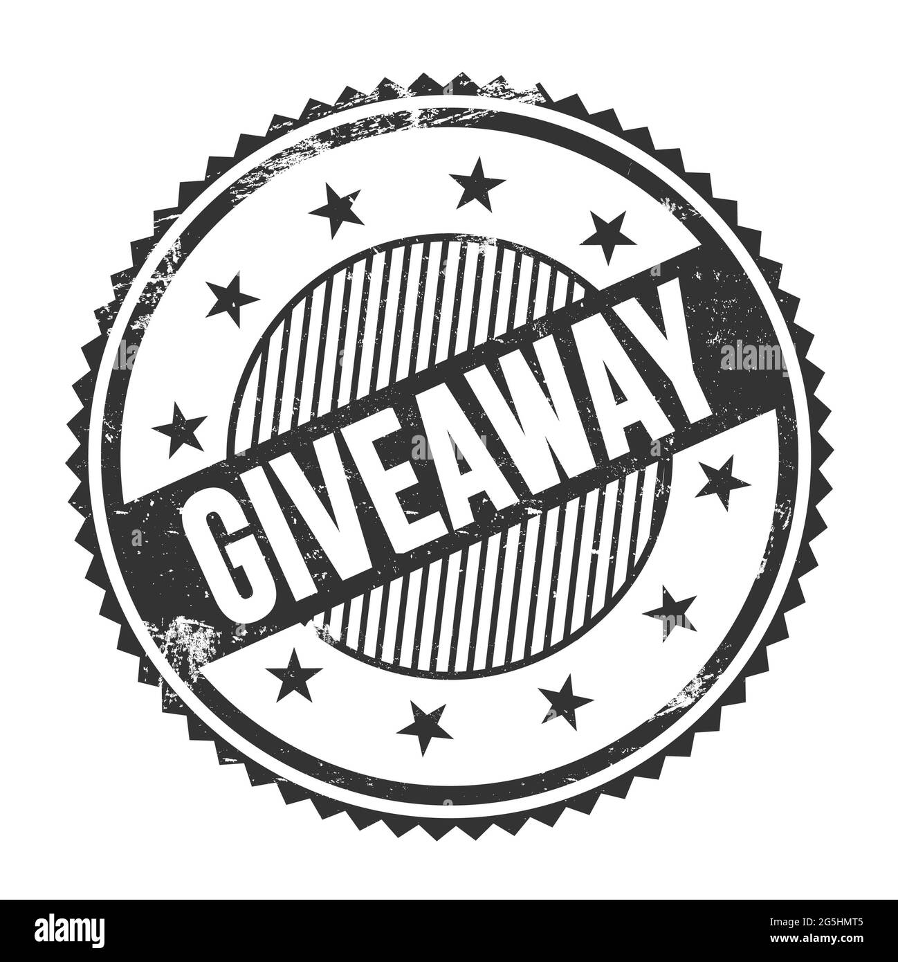 GIVEAWAY text written on black grungy zig zag borders round stamp Stock ...
