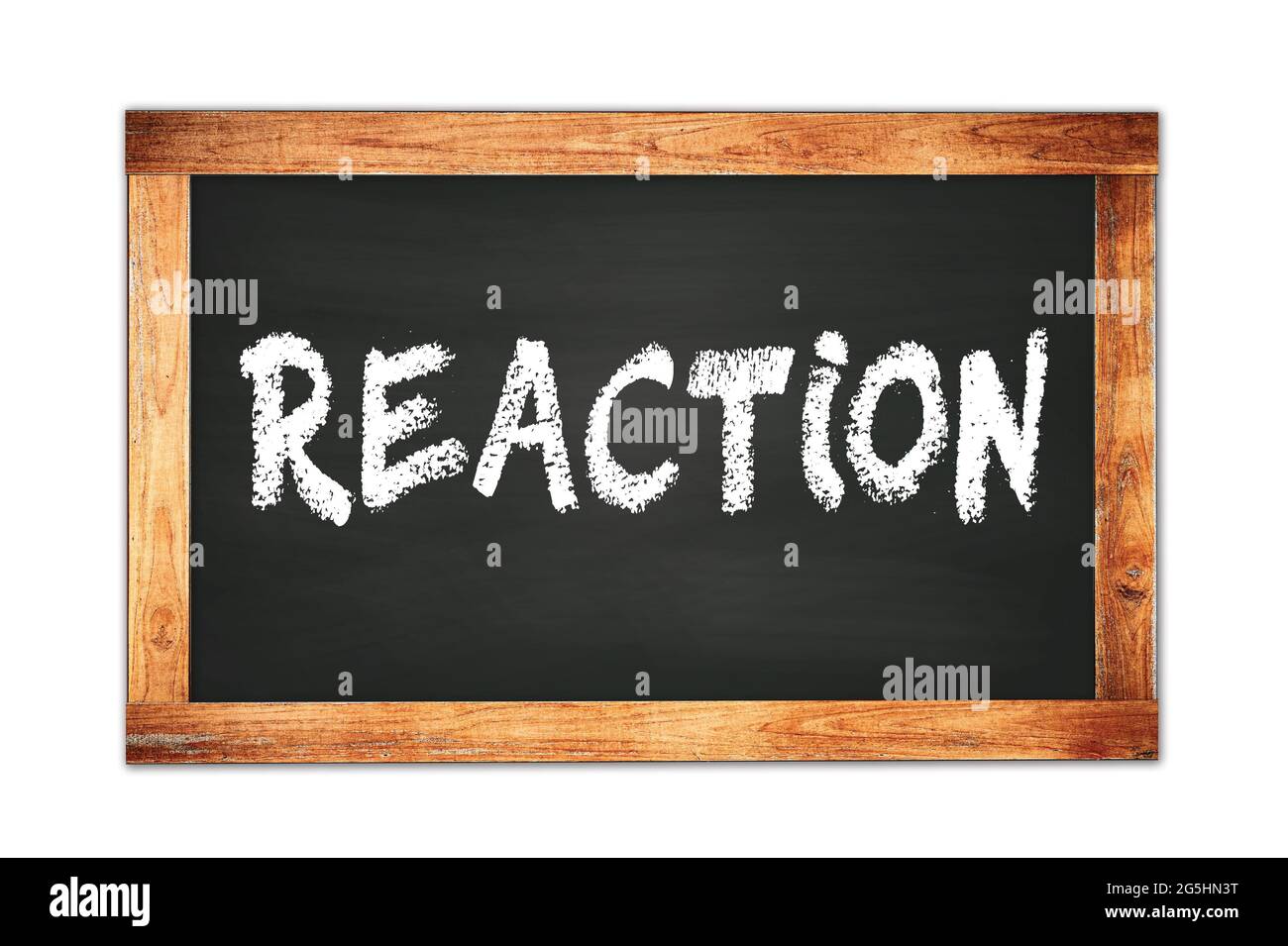 REACTION text written on black wooden frame school blackboard Stock ...