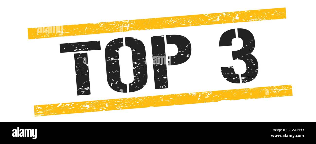 TOP 3 text on black yellow grungy lines stamp sign Stock Photo - Alamy