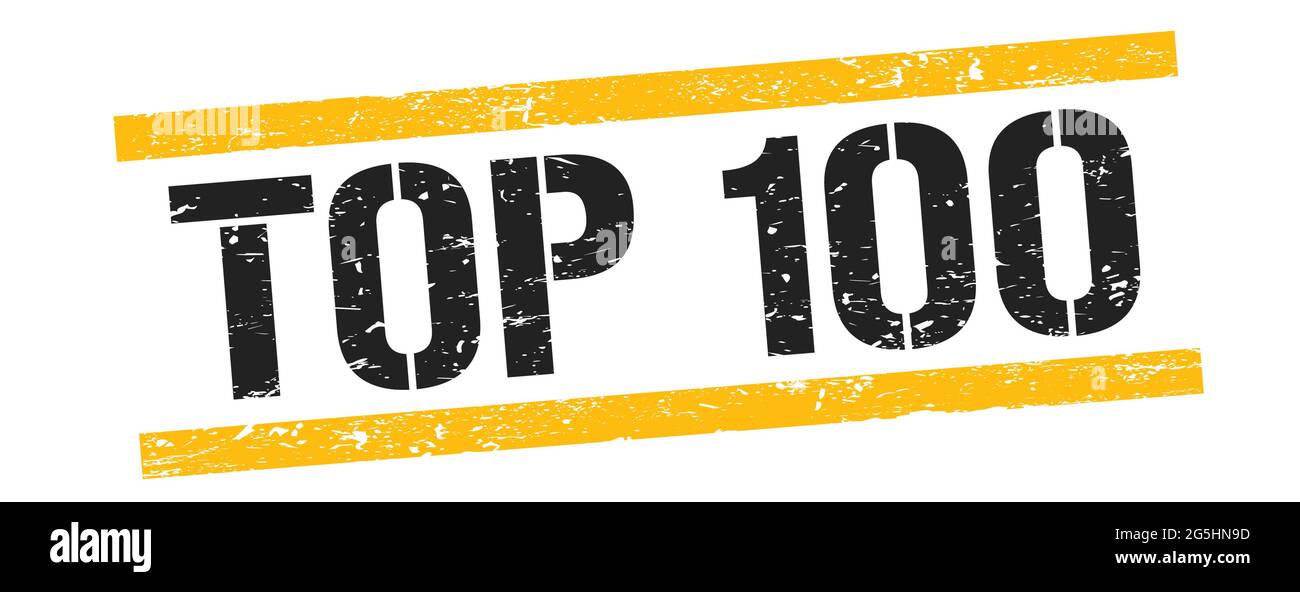 TOP 100 text on black yellow grungy lines stamp sign Stock Photo - Alamy