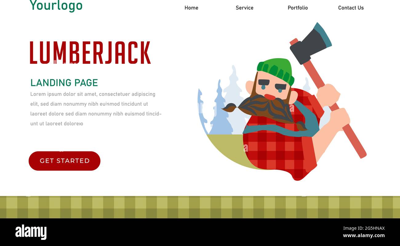 Lumberjack website landing page, Lumber with wood log on web page ...