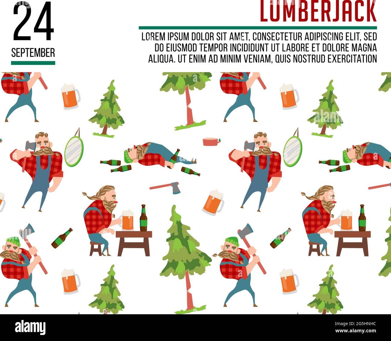 Lumberjack and lumberjack with beard concept and matching thin line ...