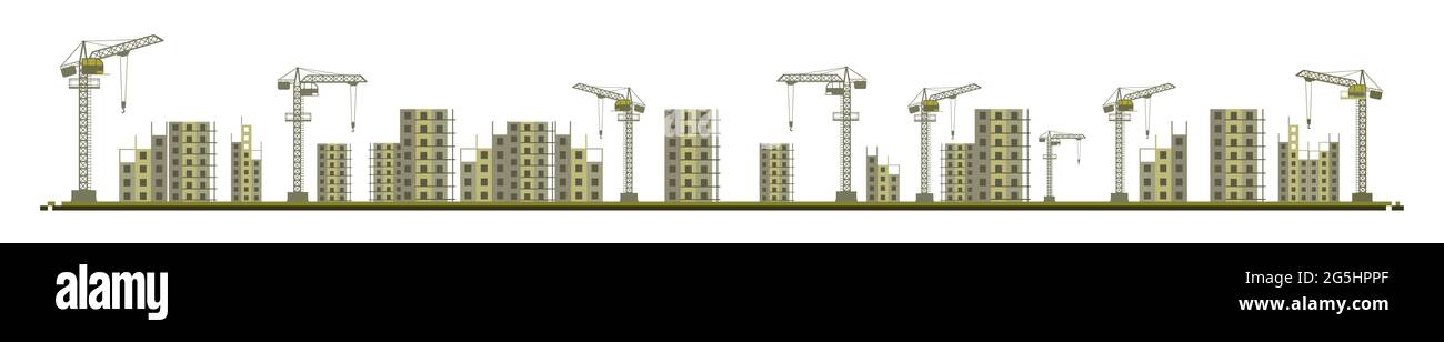 Construction of a new microdistrict of the city. Silhouette. Cranes and ...