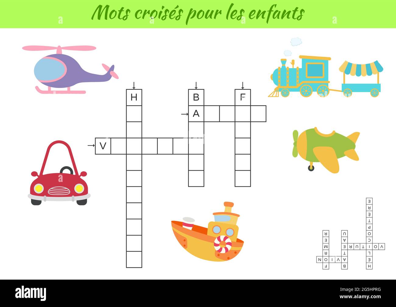 Crossword for kids in French with pictures of transport. Educational ...