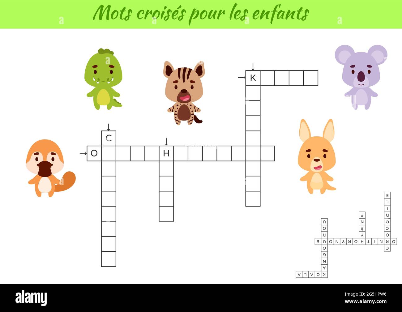 Crossword for kids in French with pictures of animals. Educational game ...