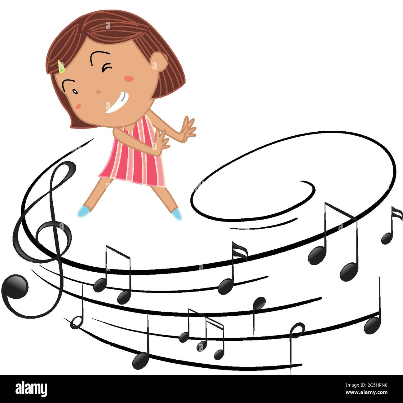 Cartoon character of a dancer girl with musical melody symbols ...