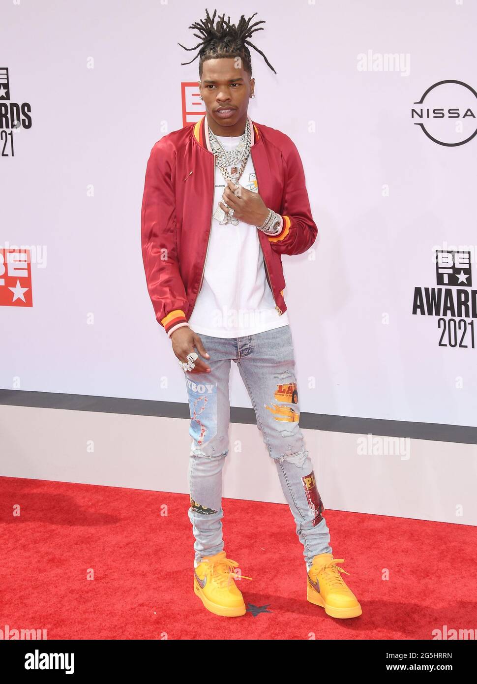 Los Angeles, USA. 27th June, 2021. Lil Baby arrives at the BET Awards ...