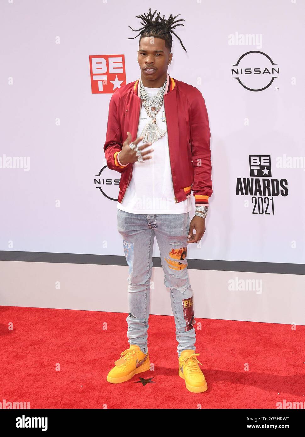 Los Angeles, USA. 27th June, 2021. Lil Baby arrives at the BET Awards ...