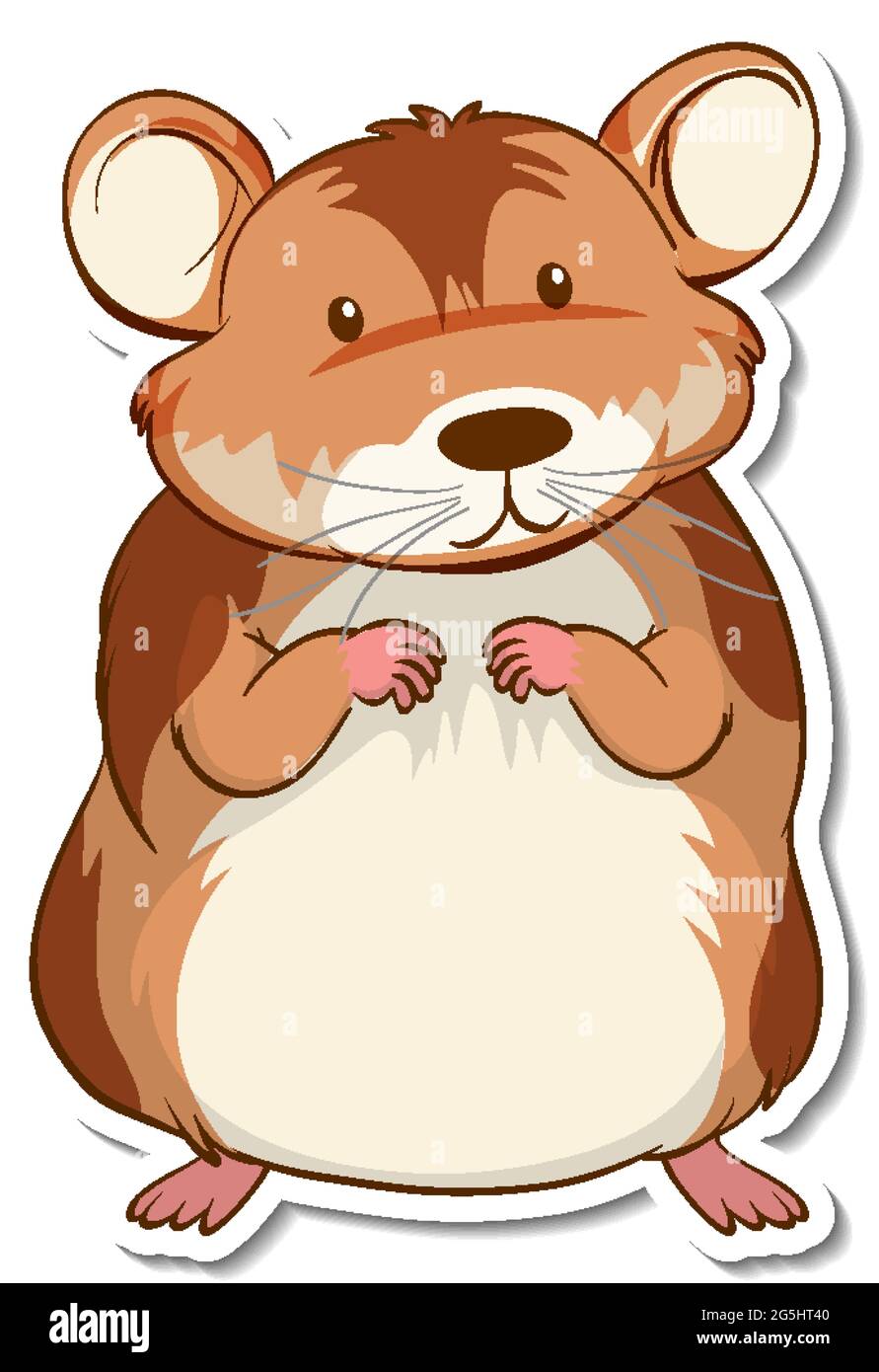A sticker template with a hamster cartoon character isolated ...
