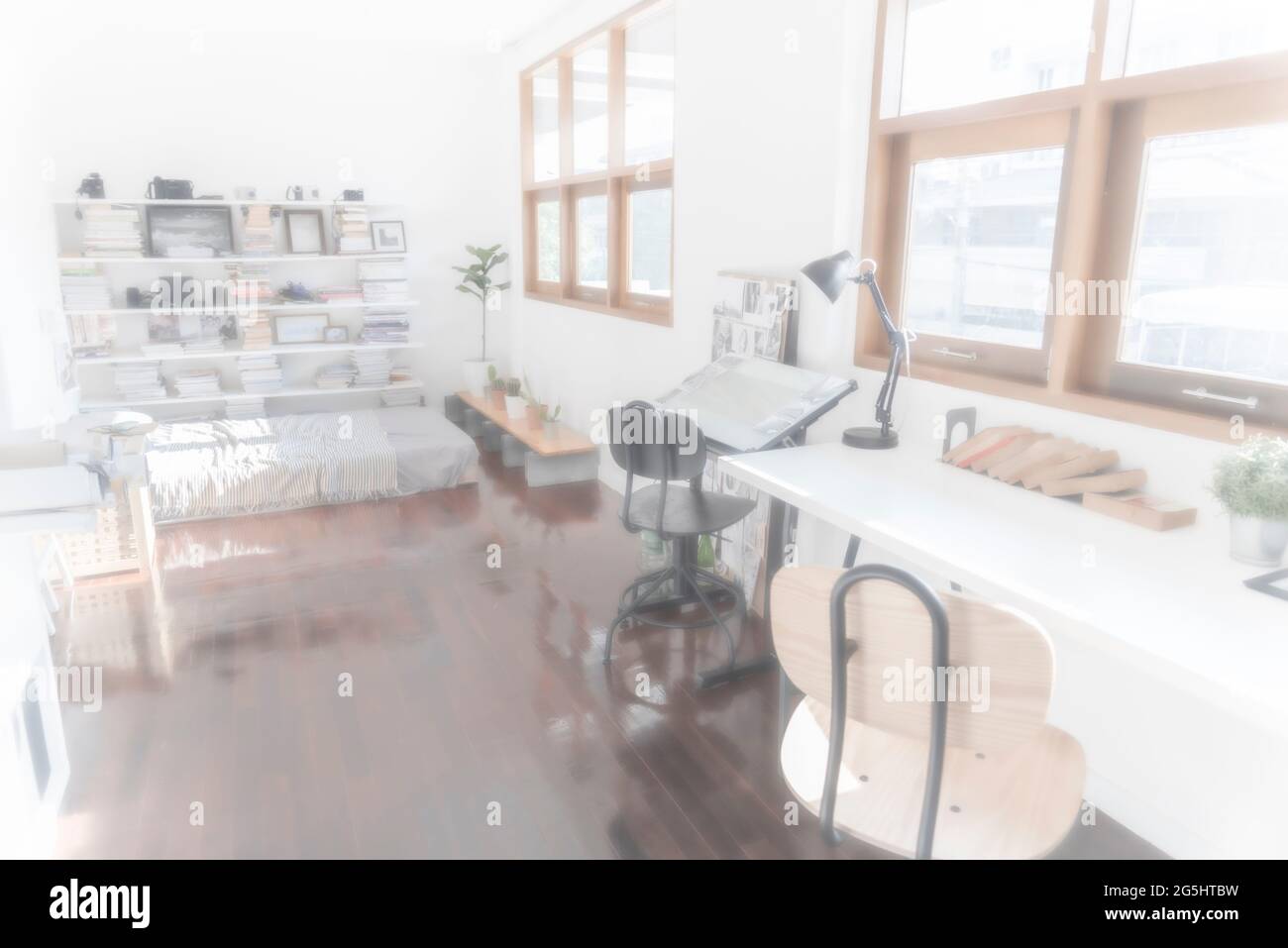 Blurred background white cozy room interior design bright furniture in ...