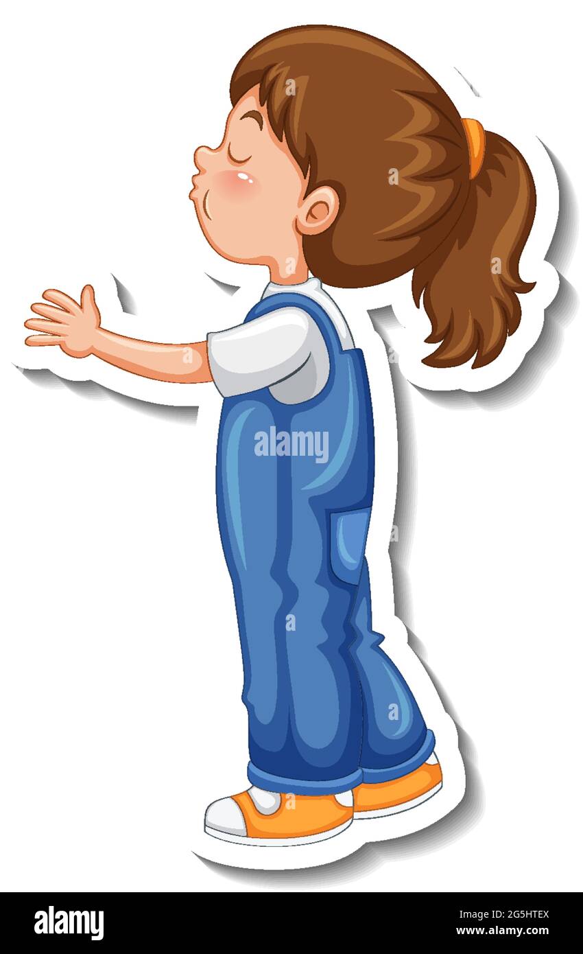 Sticker template with a girl in standing posing cartoon character ...