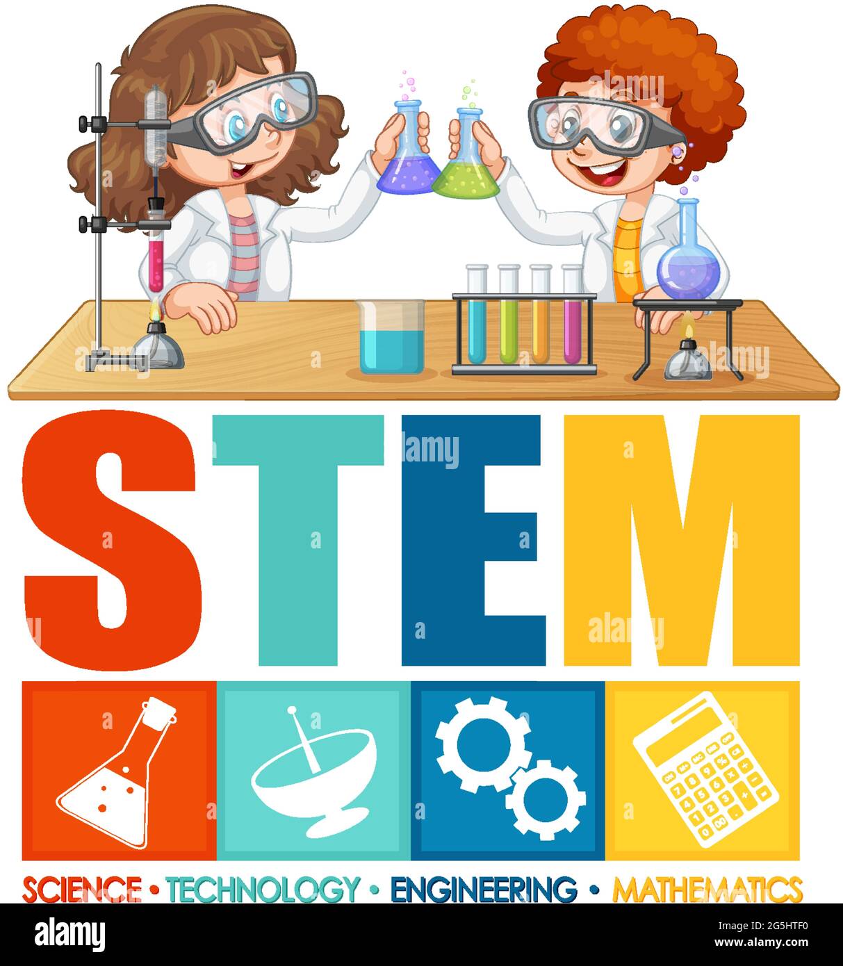 Scientist kids cartoon character with STEM education logo illustration ...
