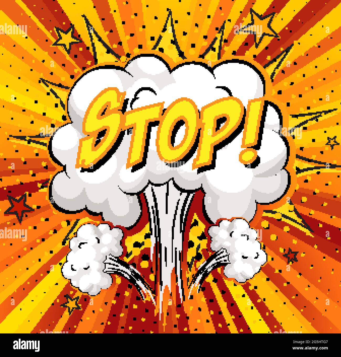 STOP text on comic cloud explosion on rays background illustration ...