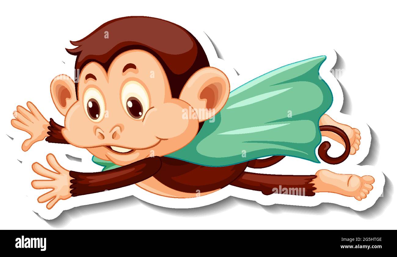 Sticker template with a super hero monkey on white background ...