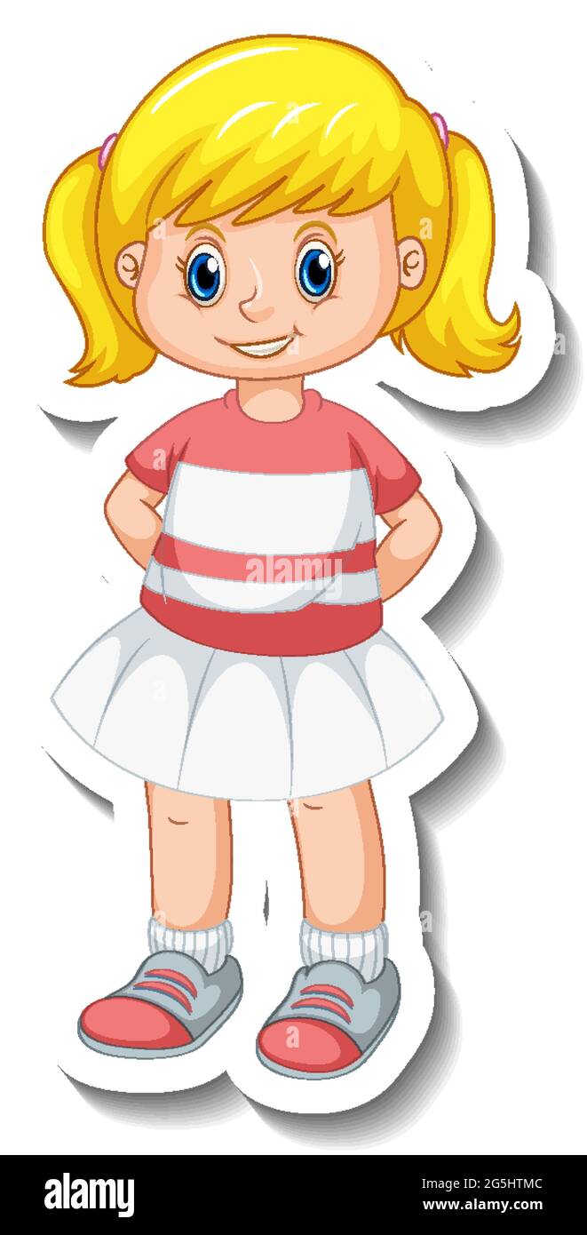 Sticker template with a cute girl cartoon character isolated ...