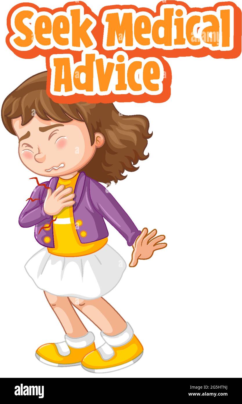 Seek Medical Advice font in cartoon style with a girl feel sick ...