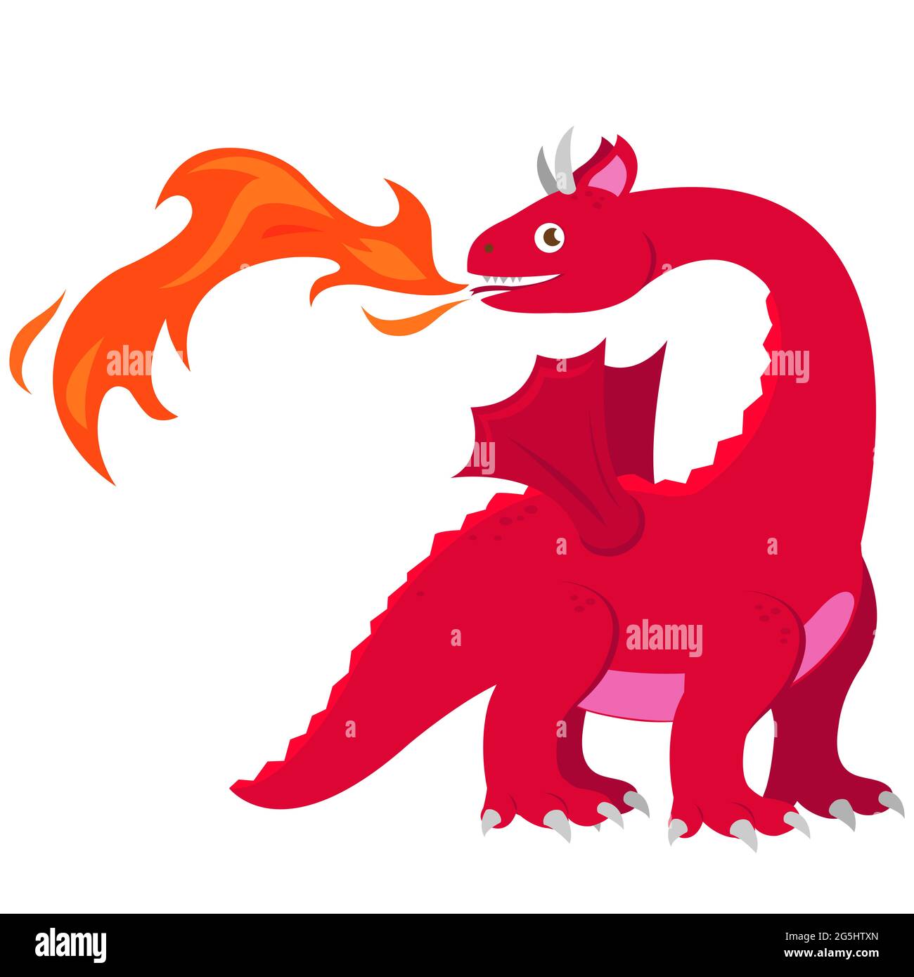Winged dragon breathing fire. Mythical fairy tale animal. A red dragon ...