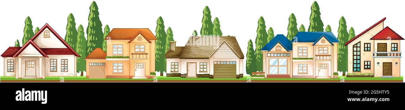 Front of suburban houses on white background illustration Stock Vector ...